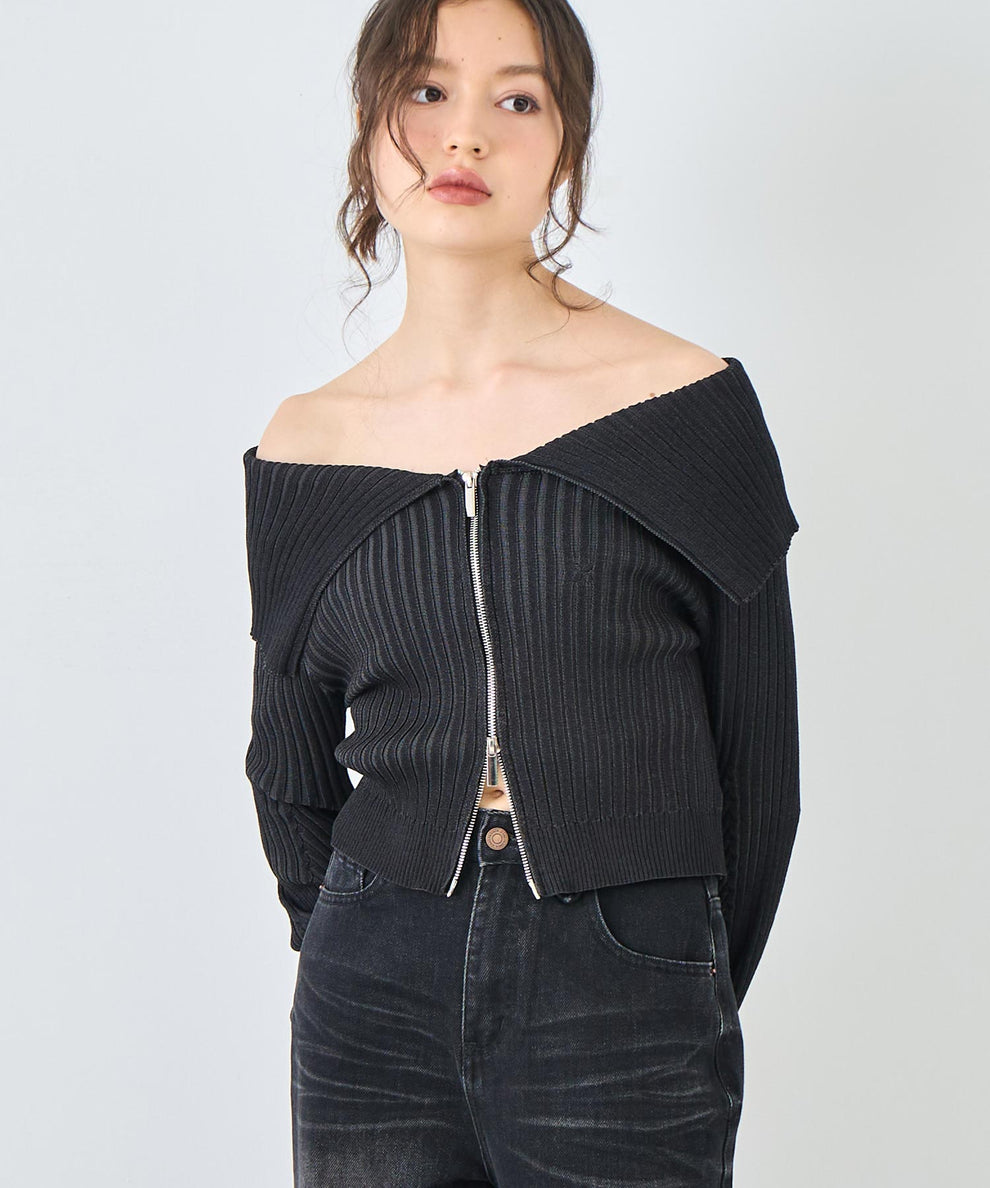リブニット ビッグカラー ZIP カーディガン 154-5686 – ANAP オンラインショップ